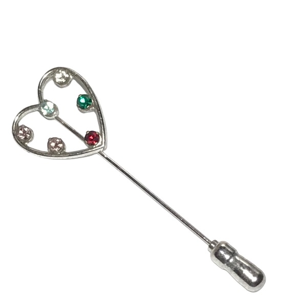 Jewelry | Vintage Designer Sterling Crystal Rhinstones Heart Stick Pin ...